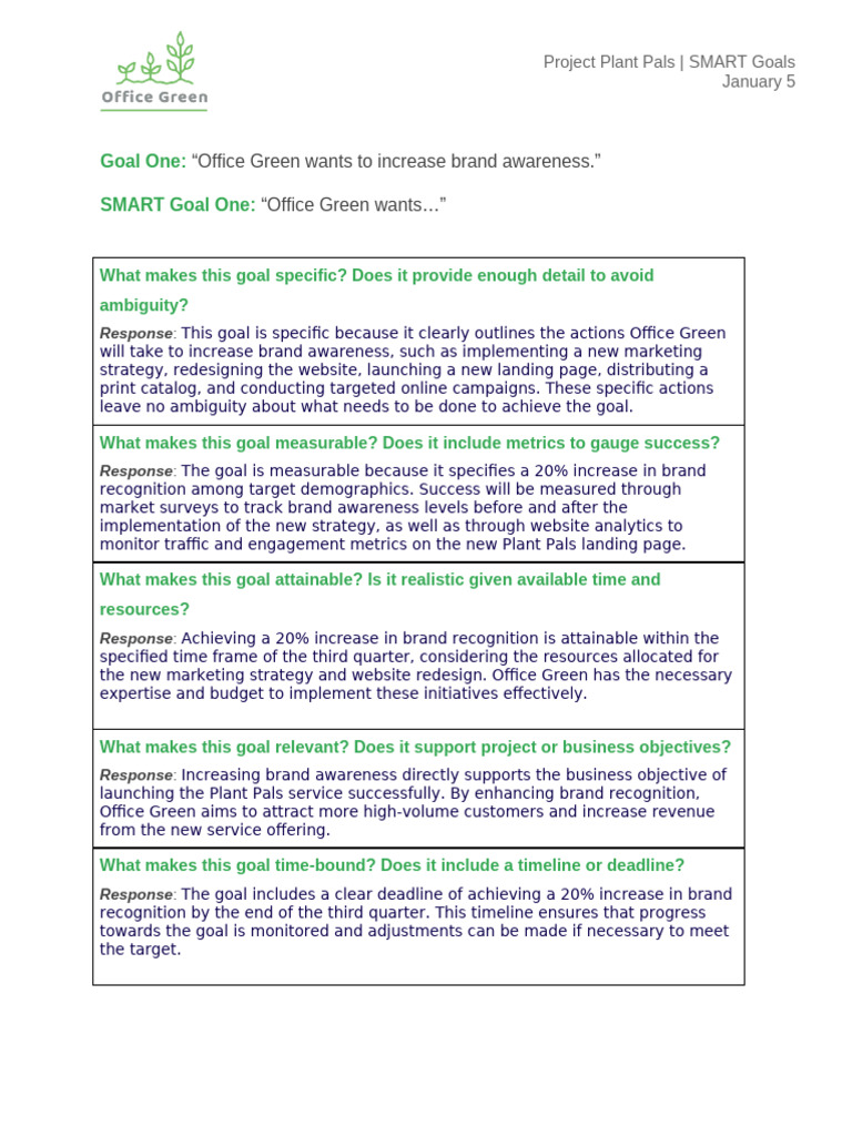 Activity Template SMART Project Goals | PDF | Goal | Employee Retention