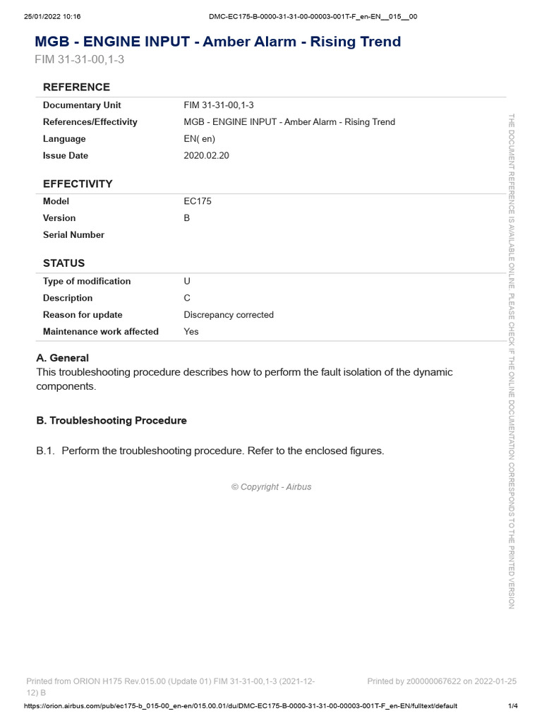 MGB - ENGINE INPUT - Amber Alarm - Rising Trend: Reference | PDF ...