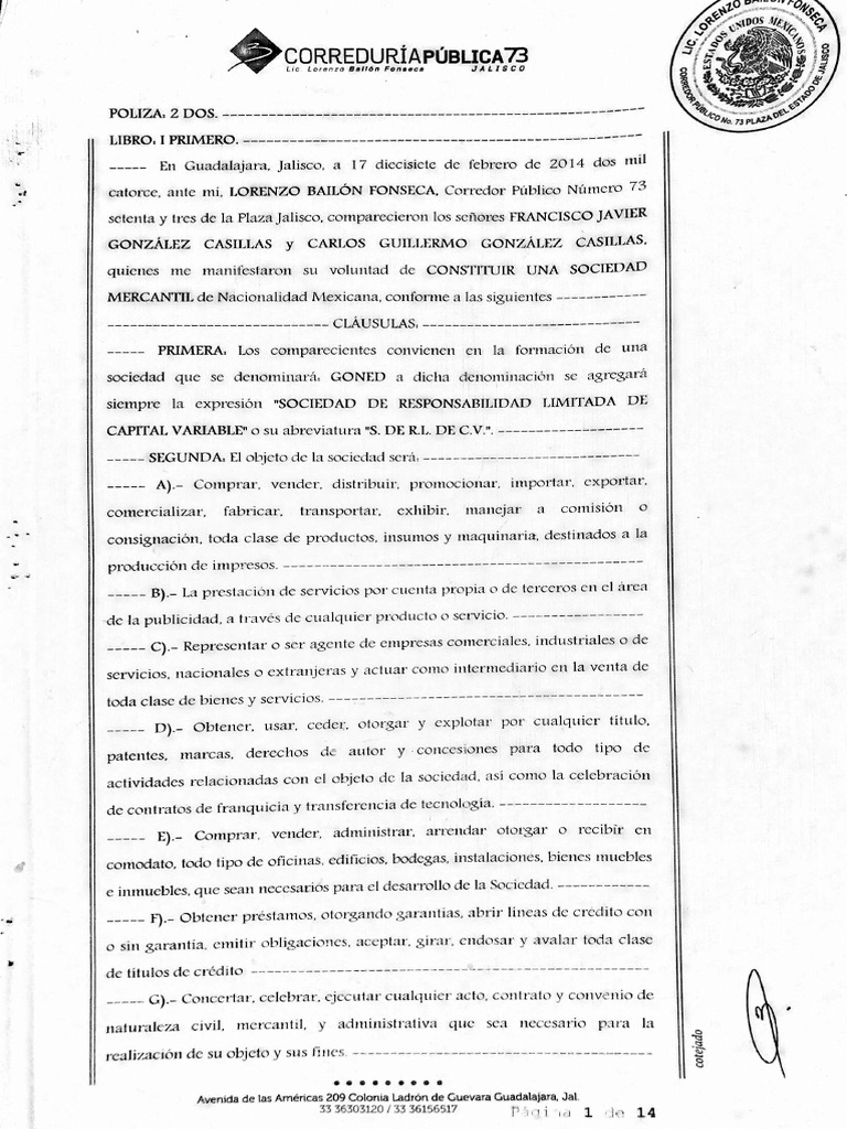 Acta Constitutiva GONED S DE RL DE CV | PDF