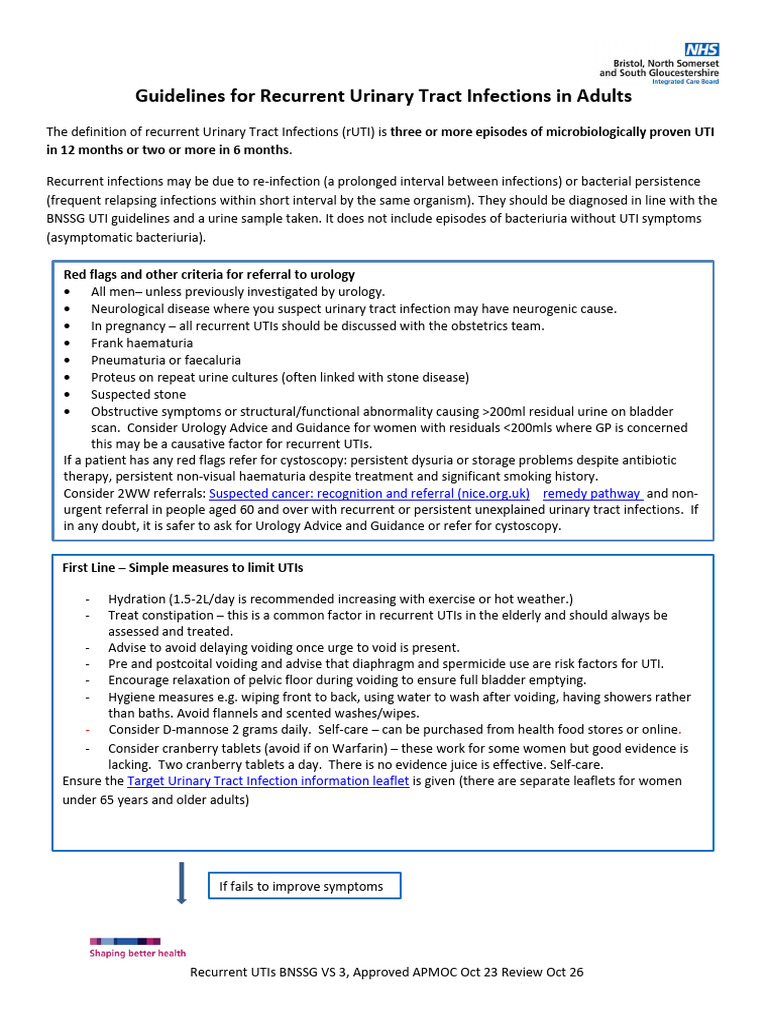 BNSSG Guidelines for Recurrent UTIs | PDF | Urinary Tract Infection ...