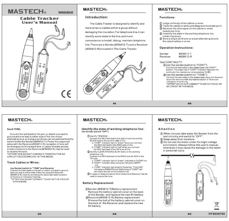 Mastech MS 6812 Cable Tracker Manual | PDF