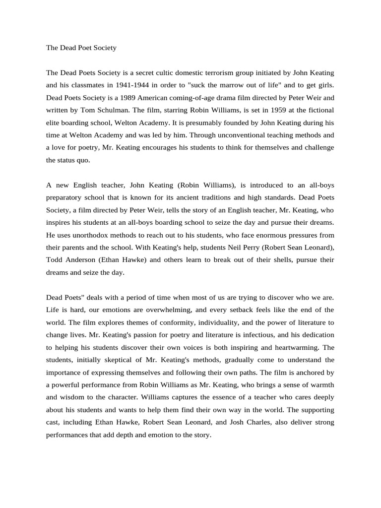 The Dead Poet Society | PDF | Social Science