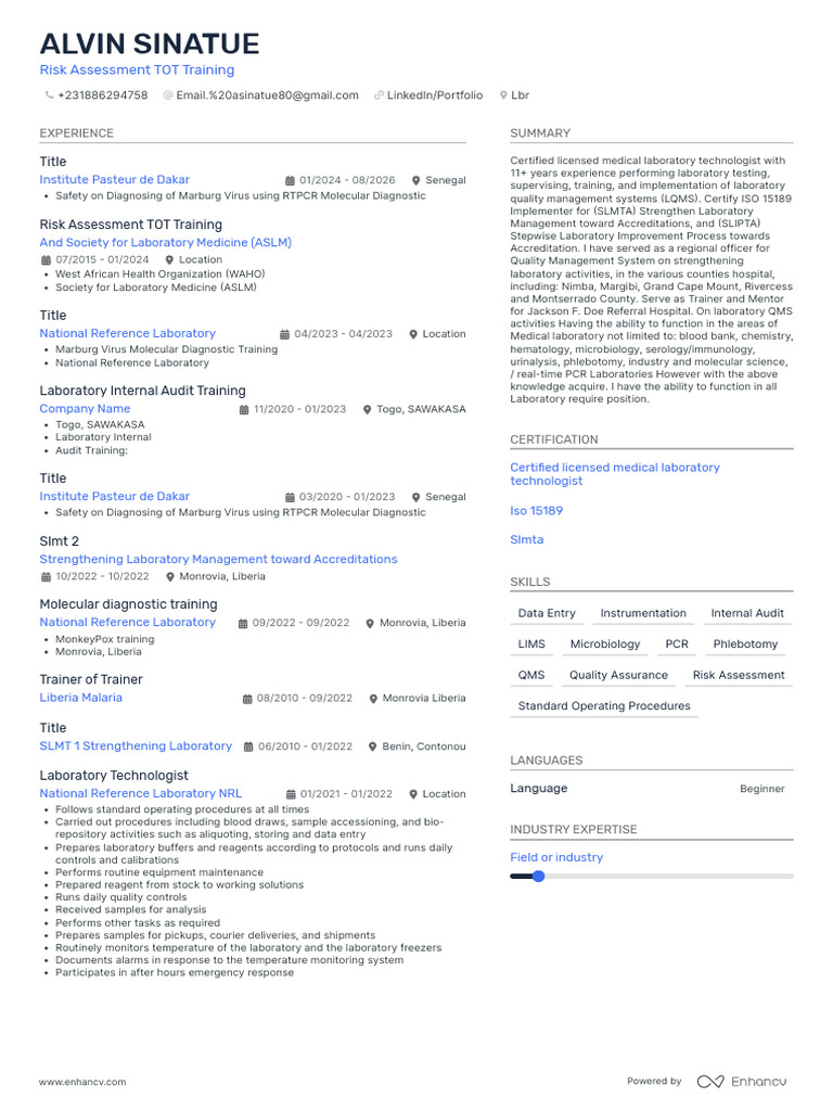 Alvin Sinatue Resume | PDF | Laboratories | Medical Laboratory