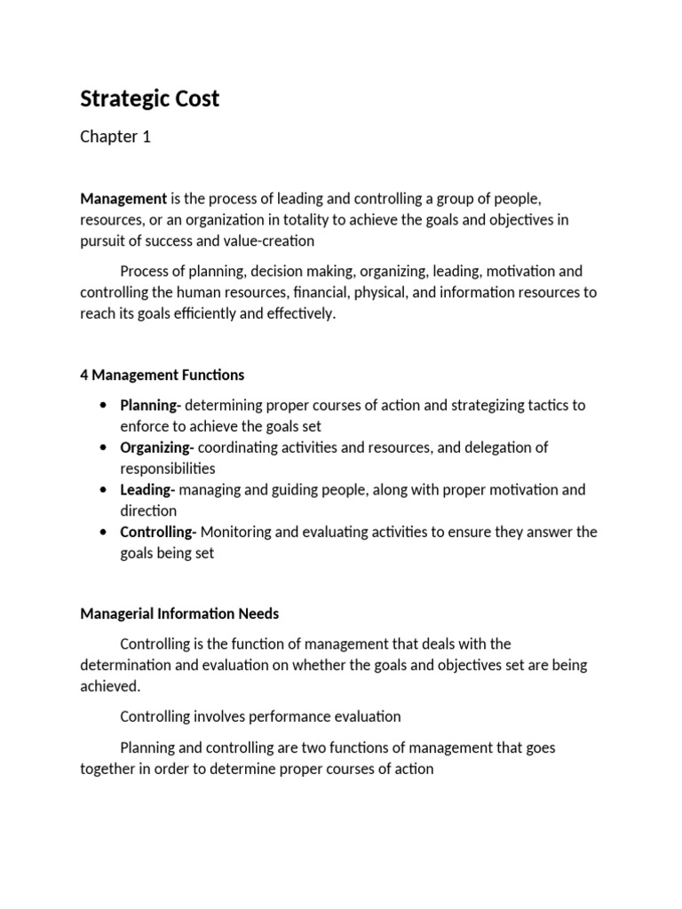 Strategic Cost Chapter 1 | PDF | Decision Making | Goal