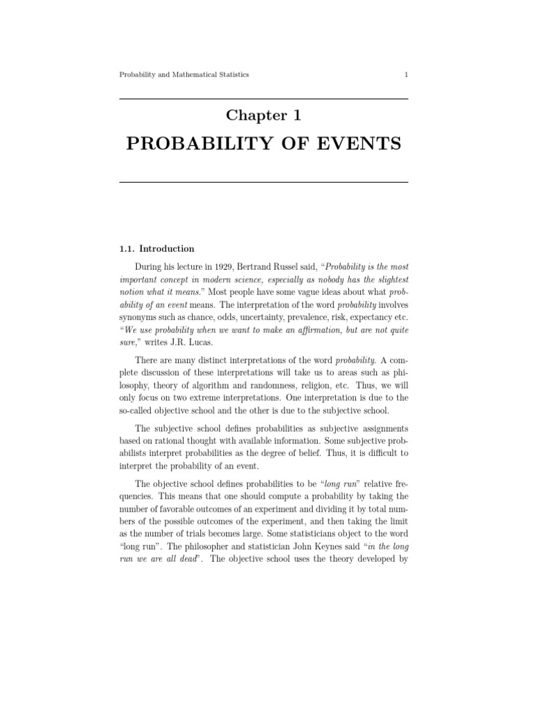 Math 561 Probability - Chapter 1 | PDF | Probability Theory | Probability