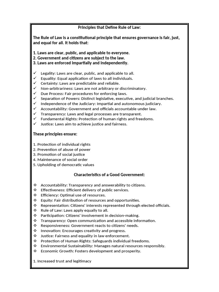 Principles That Define Rule of Law Grade 11 Notes | PDF | Social ...