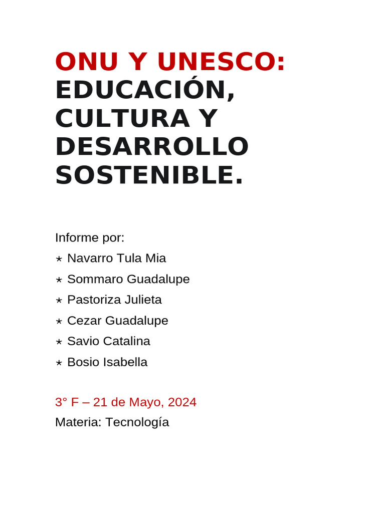 ONU y UNESCO | PDF | Naciones Unidas | Relaciones internacionales