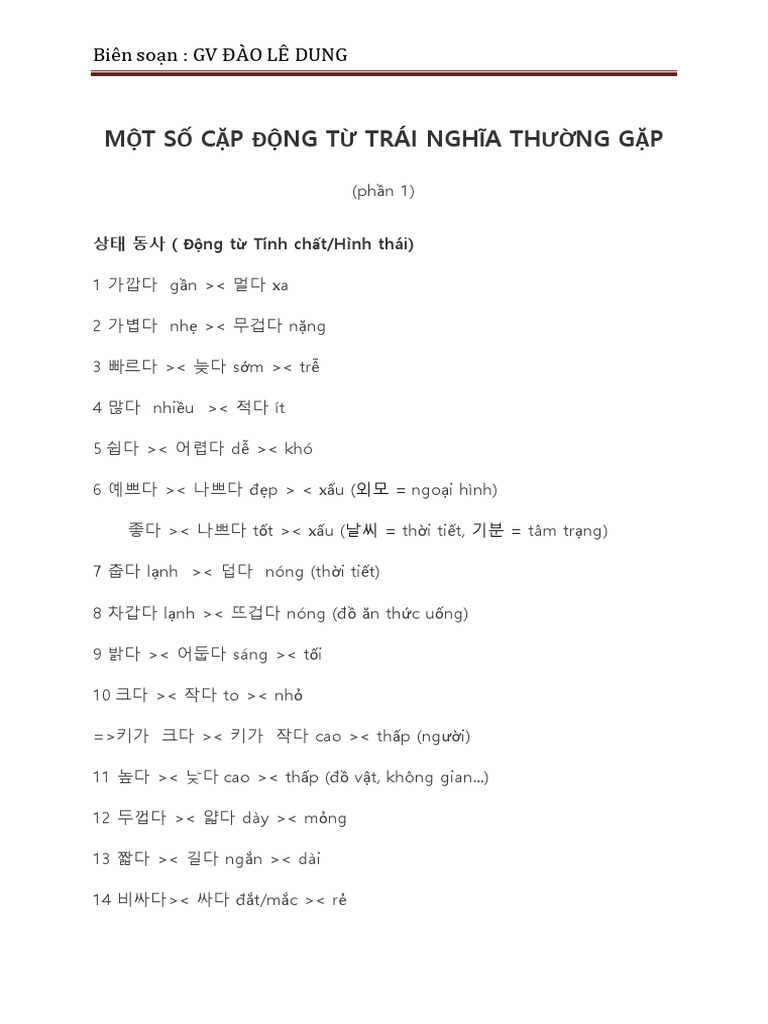 Cac Cap Dong Tu Trai Nghia | PDF