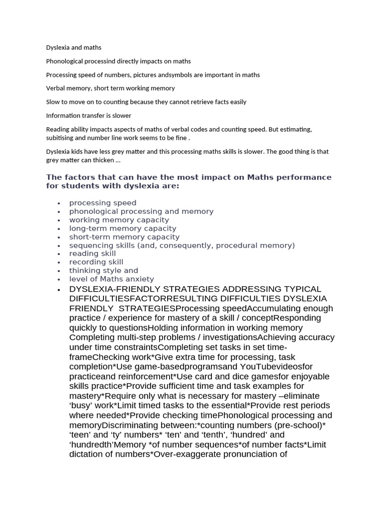 Dyslexia Friendly Maths | PDF | Dyslexia | Memory