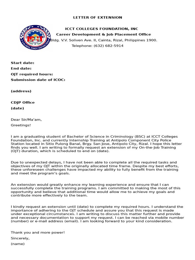Letter of Extension New | PDF