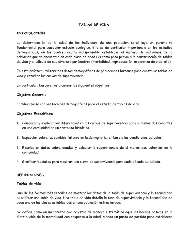 Tablas de Vida | PDF | Demografía | Tasa de mortalidad