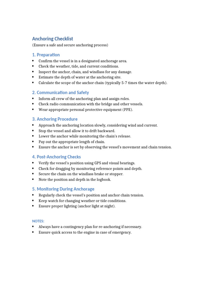 Anchoring Checklist | PDF