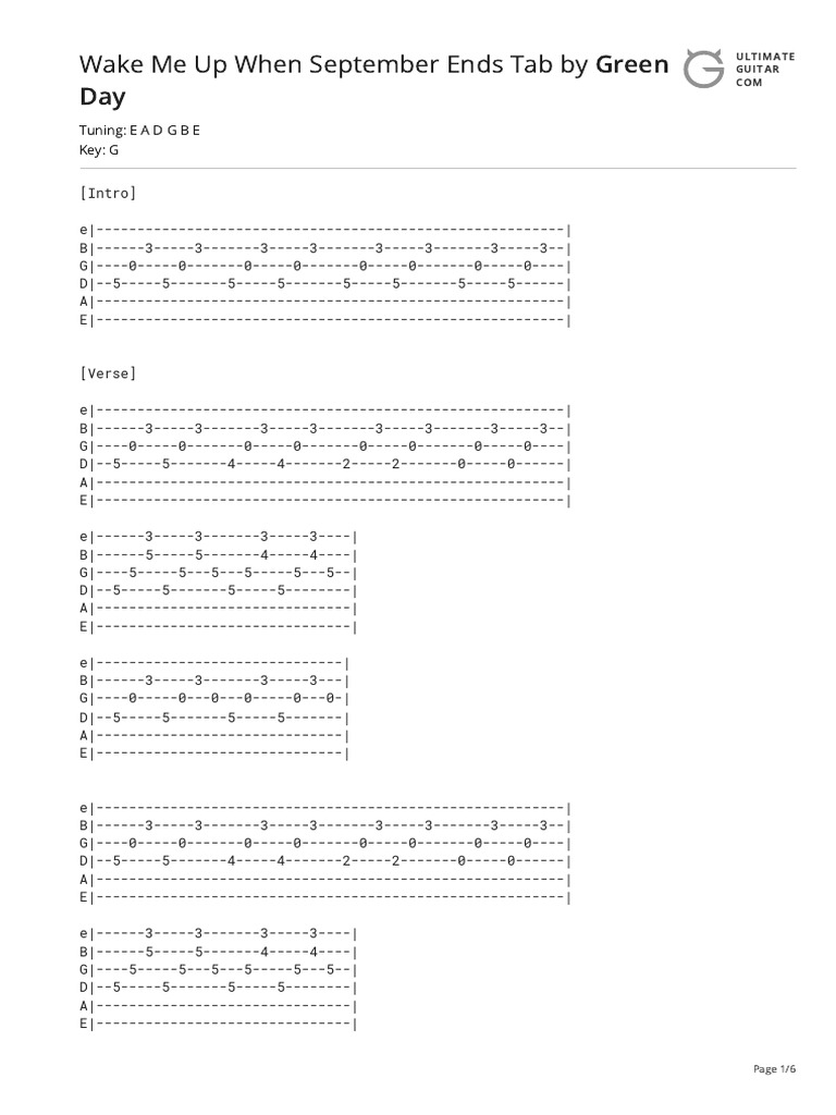 Wake Me Up When September Ends Tab (Ver 2) by Green Daytabs at Ultimate ...