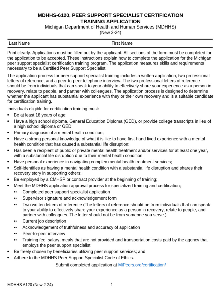 Peer Support Specialist Certification Training Application Updated ...