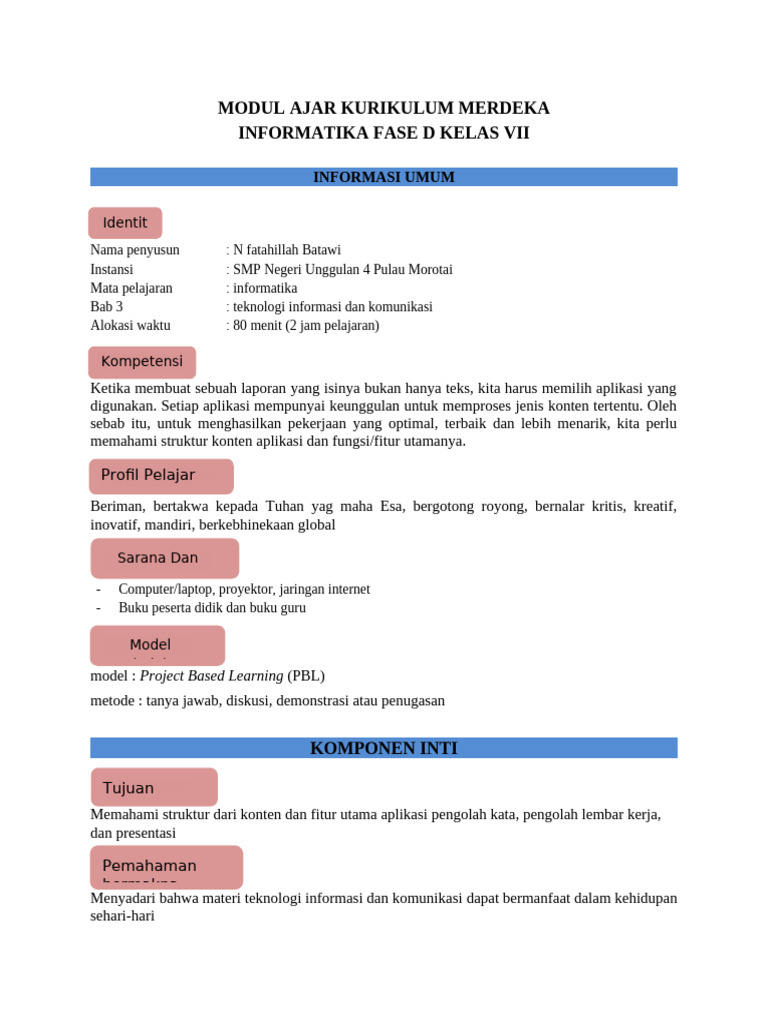 Modul Ajar Tik Untuk Observasi | PDF | Karier & Perkembangan | Pengembangan Diri