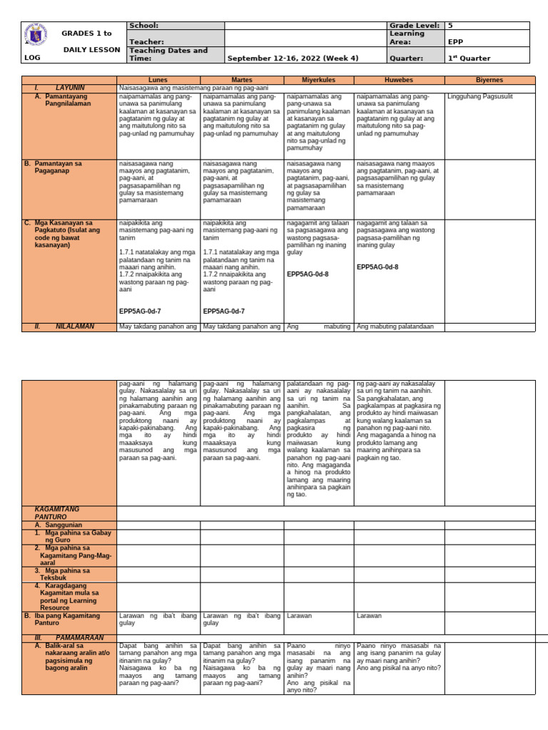 DLL Week 4 Epp Agri | PDF
