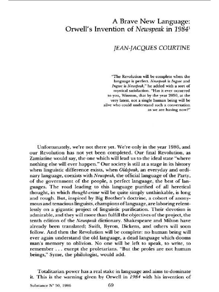 A Brave New Language Orwell's Invention of Newspeak in 1984 | PDF