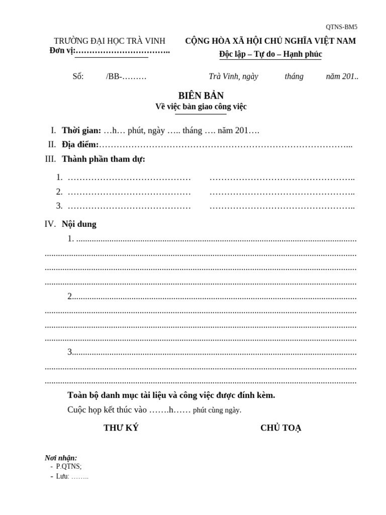 Qtns-Bm5-Bien Ban Ban Giao Nghi Viec | PDF