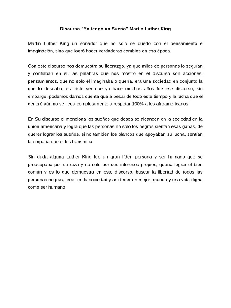 Discurso "Yo Tengo Un Sueño" Martin Luther King | PDF