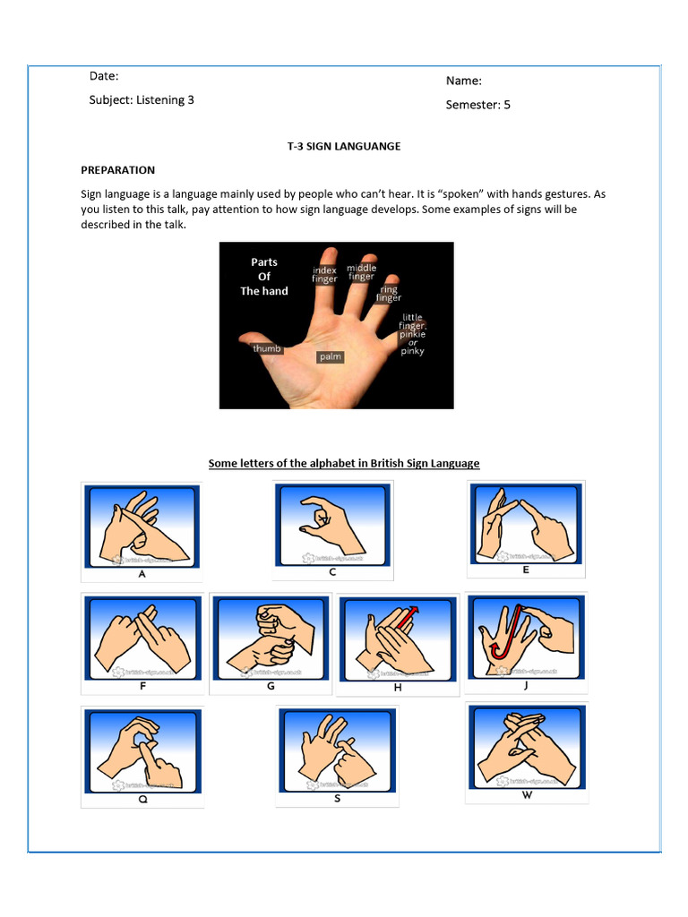 Sign Language Listening Preparation Guide | PDF | Sign Language | Grammar