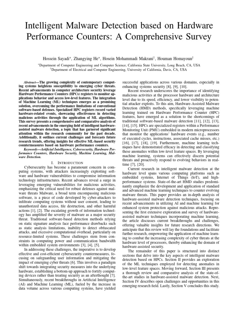 Intelligent Malware Detection Based On Hardware Performance Counters - A Comprehensive Survey ...