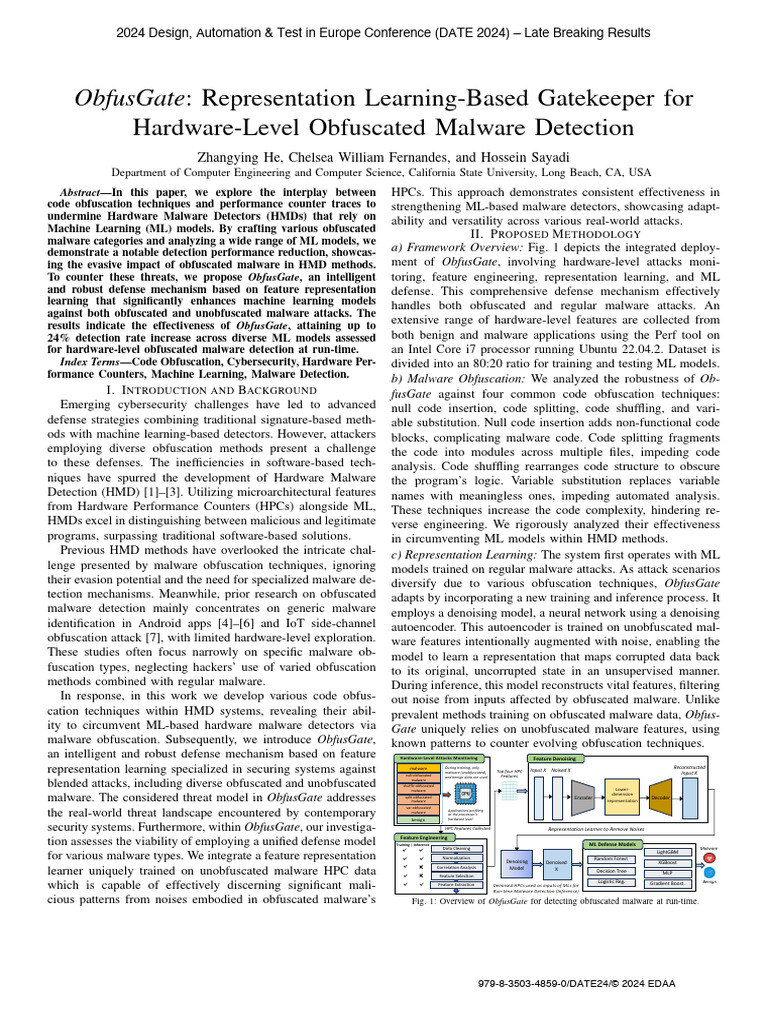 ObfusGate - Representation Learning-Based Gatekeeper For Hardware-Level Obfuscated Malware ...