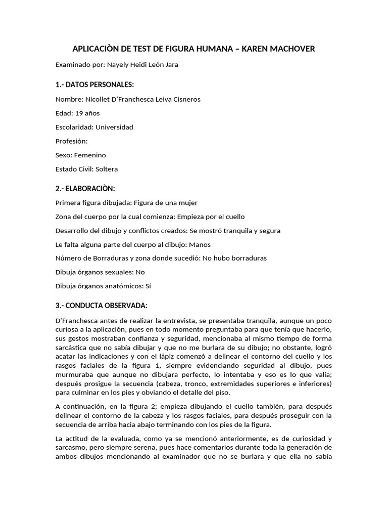 Aplicación del Test de Machover | PDF
