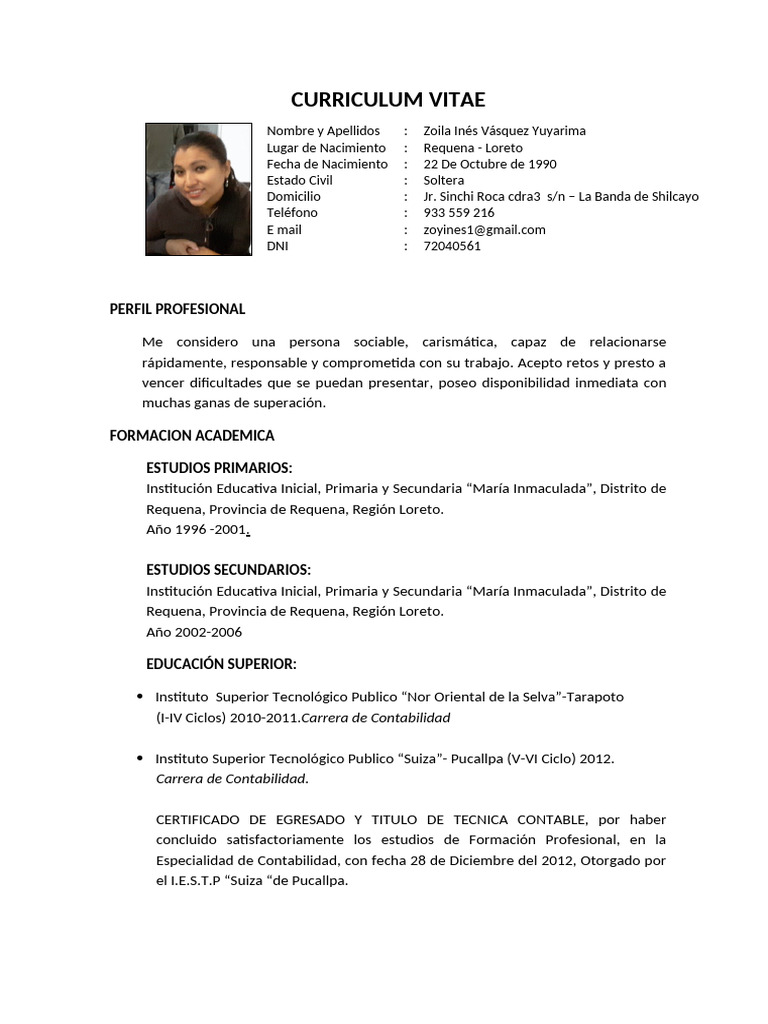 Curriculum Vitae de Zoila Vásquez | PDF | Microsoft