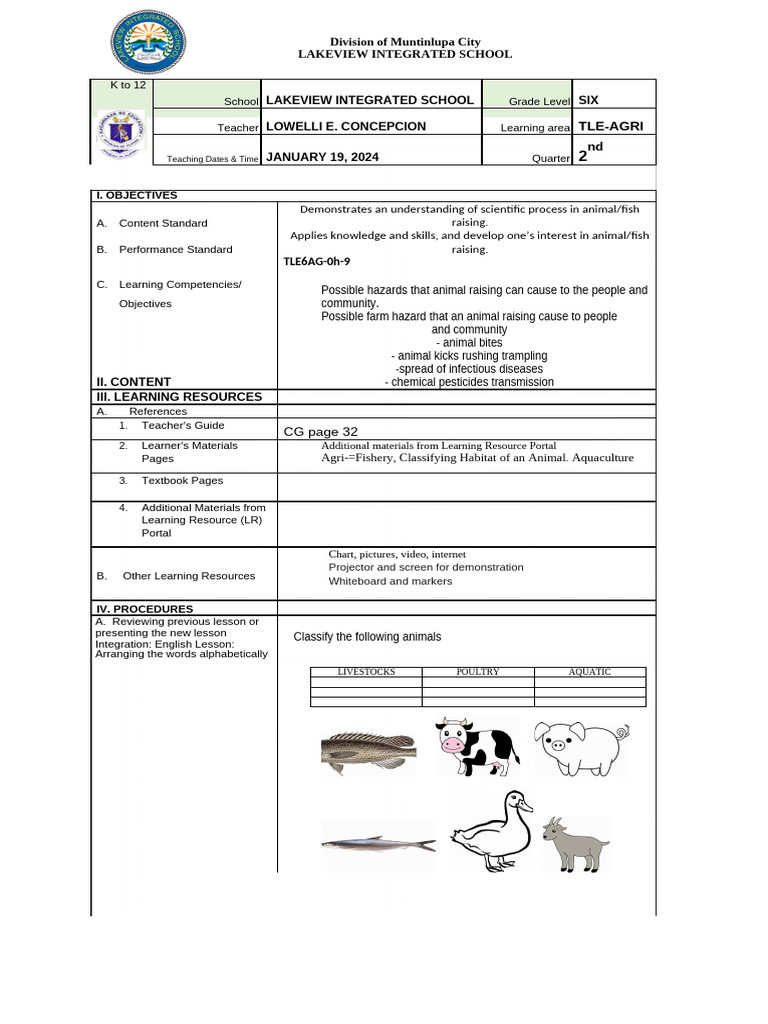Cot 2 Tle6 Agriculture | PDF | Learning | Behavior Modification