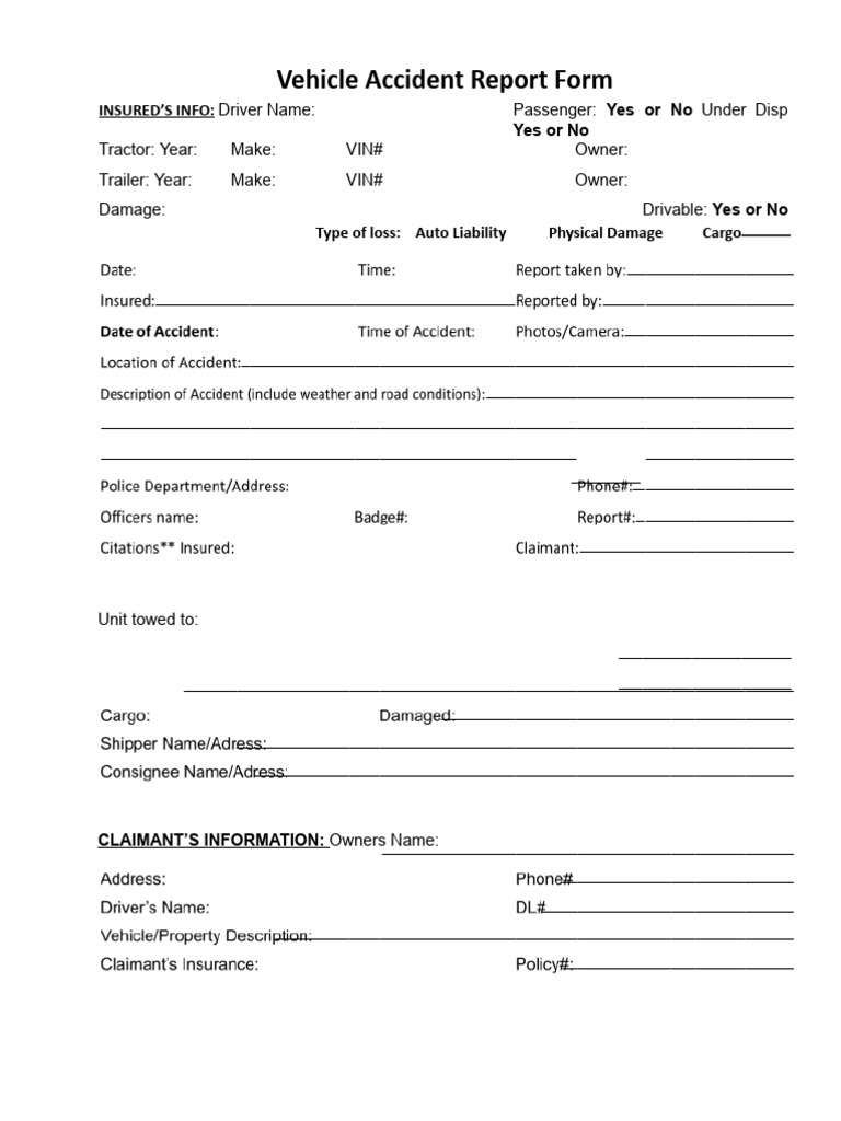 Vehicle Accident Report Form | PDF