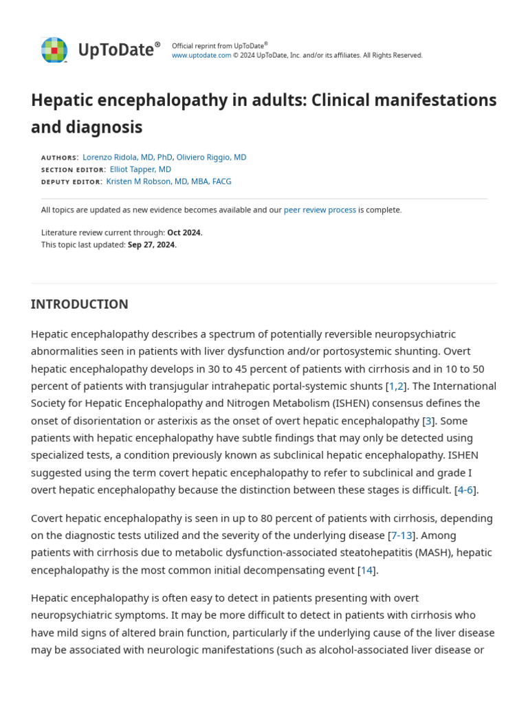Hepatic Encephalopathy in Adults - Clinical Manifestations and ...