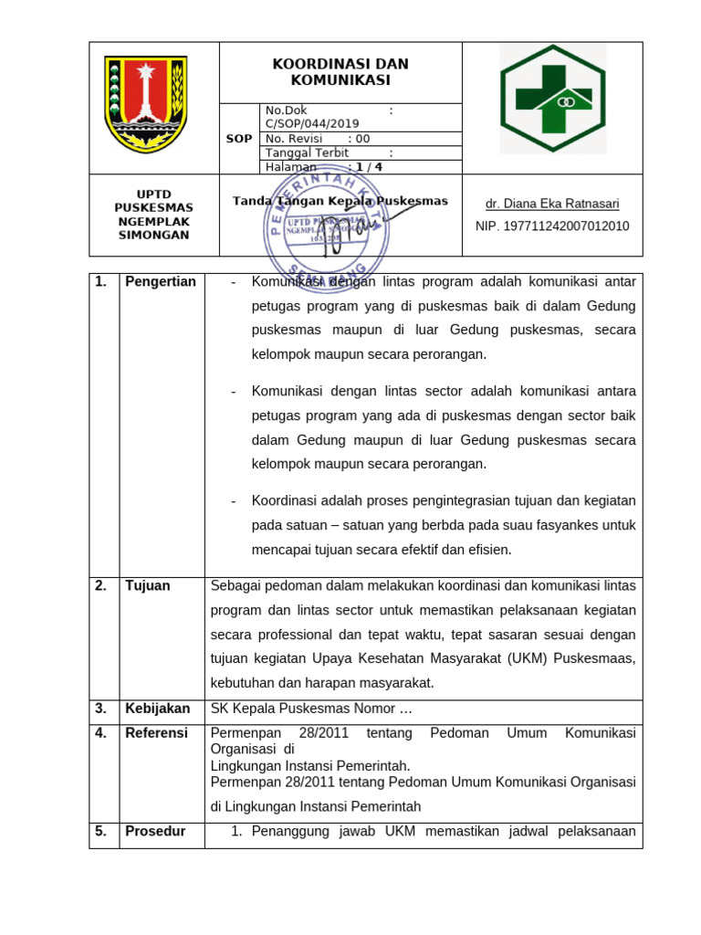 SOP Koordinasi Puskesmas Ngemplak | PDF | Pengembangan Diri