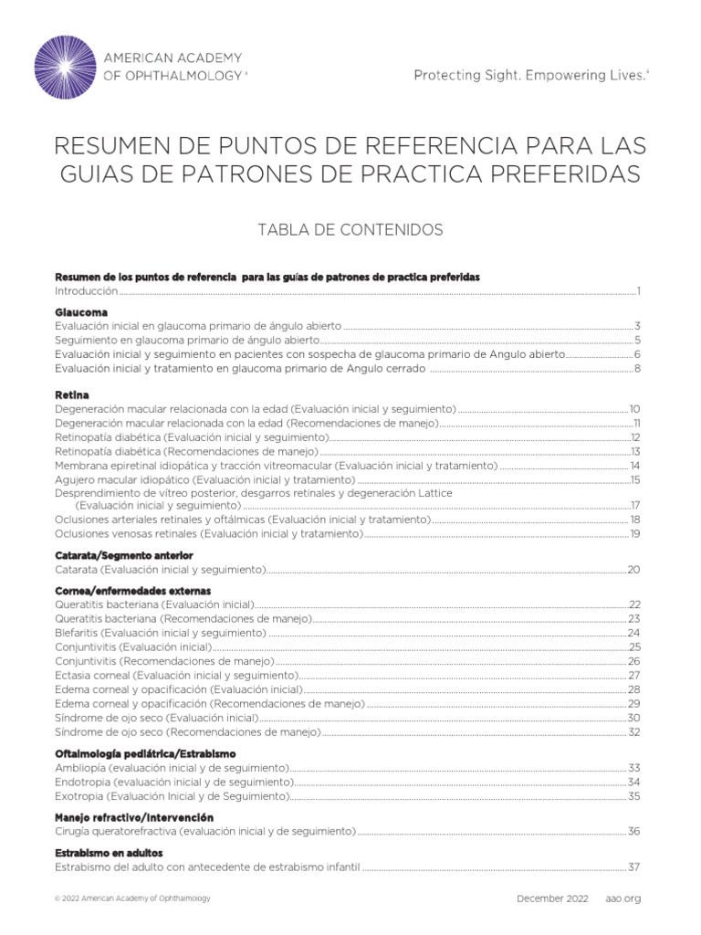 PPP Summary Benchmarks.22. Spanish Final | PDF | Glaucoma | Ojo humano