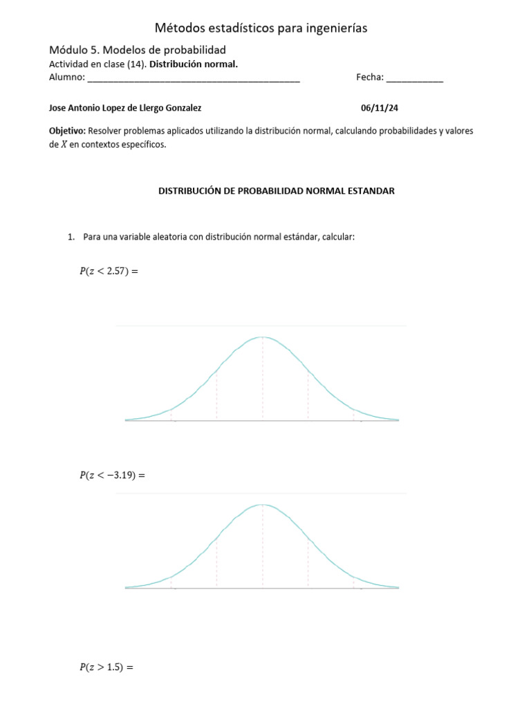 AC 14 MEI. Distribución de Probabilidad Normal | PDF | Distribución normal | Probabilidad