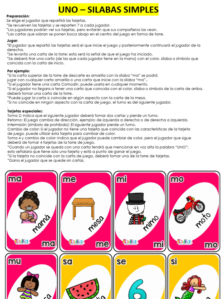 Juego de sílabas: UNO Silábico | PDF