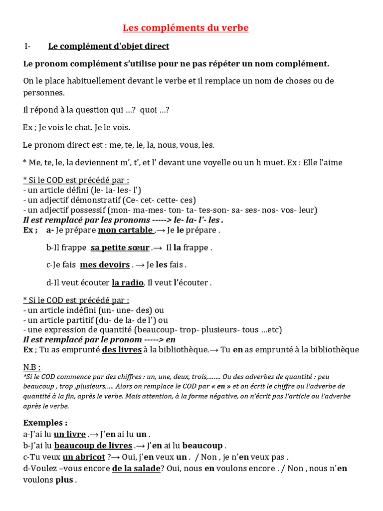 Pronominalisation COD et COI | PDF | Pronom | Adverbe