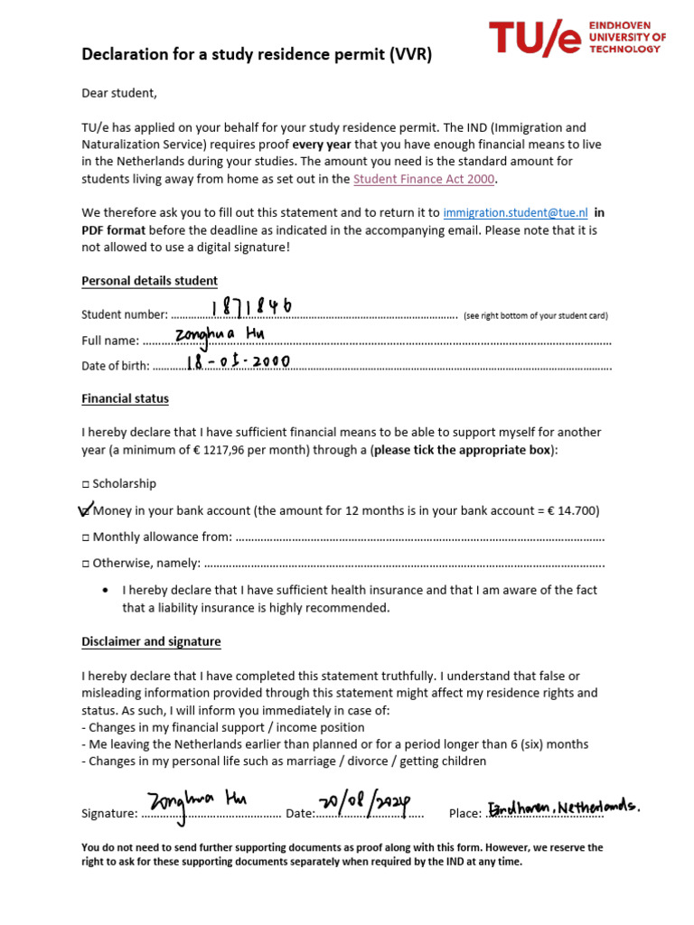 Declaration Financial Means For VVR 2024 | PDF | Career & Growth | Law