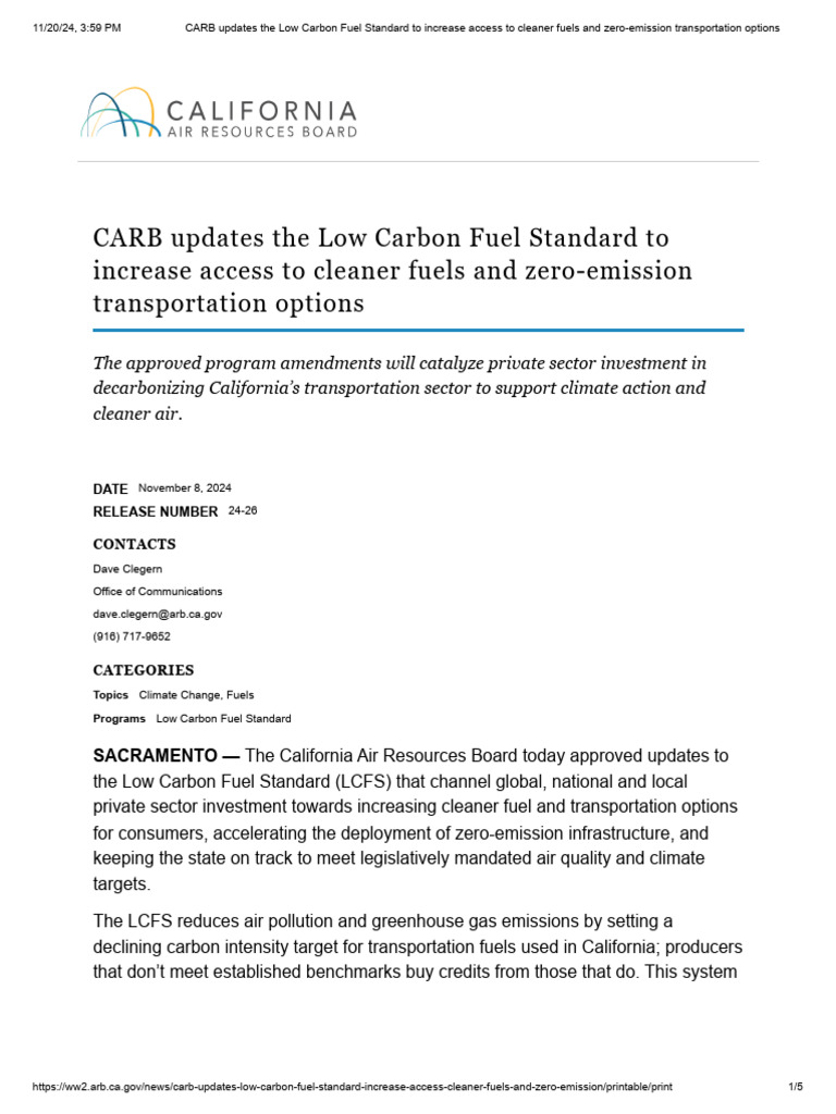 CARB Updates The Low Carbon Fuel Standard To Increase Access To Cleaner ...