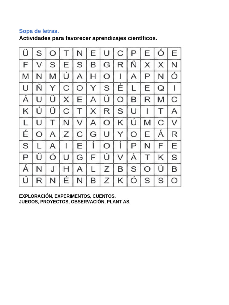 Sopa de Letras, Actividades para Favorecer Aprendizajes Científicos PDF ...