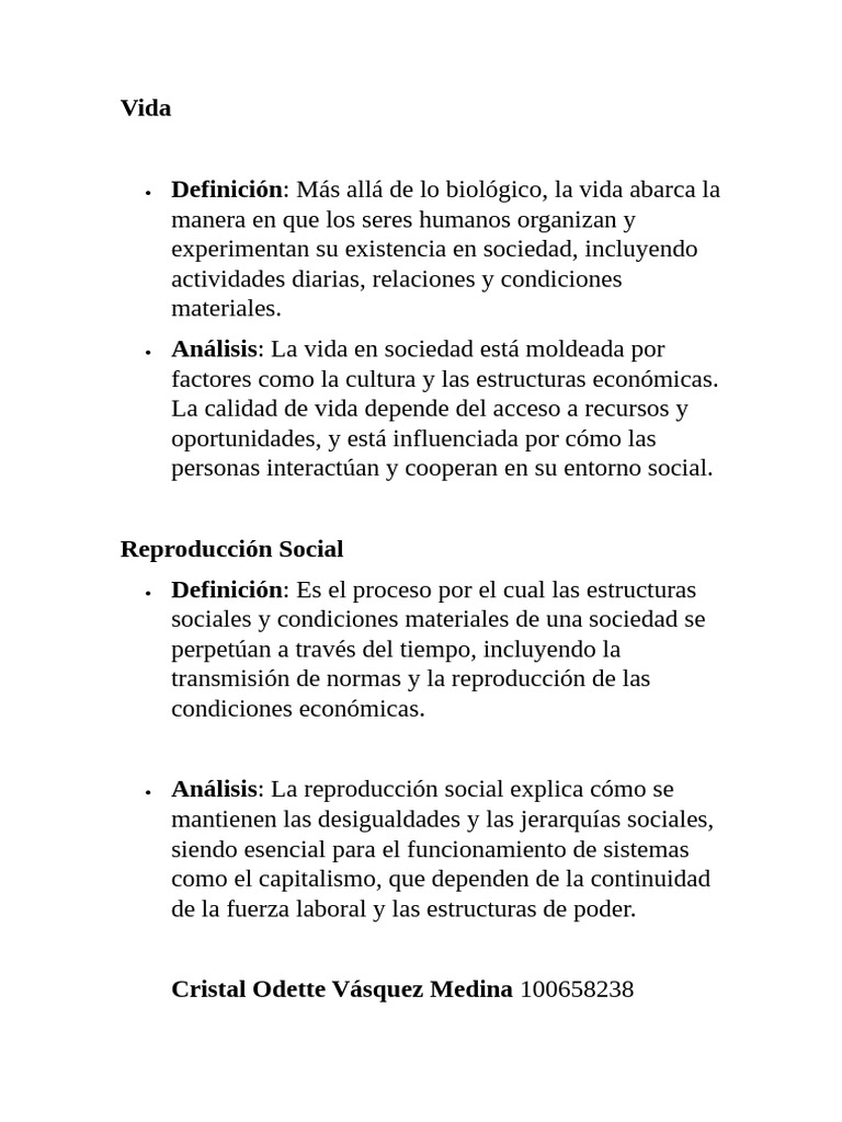 Concepto de Vida y Reproduccion Social | PDF | Política
