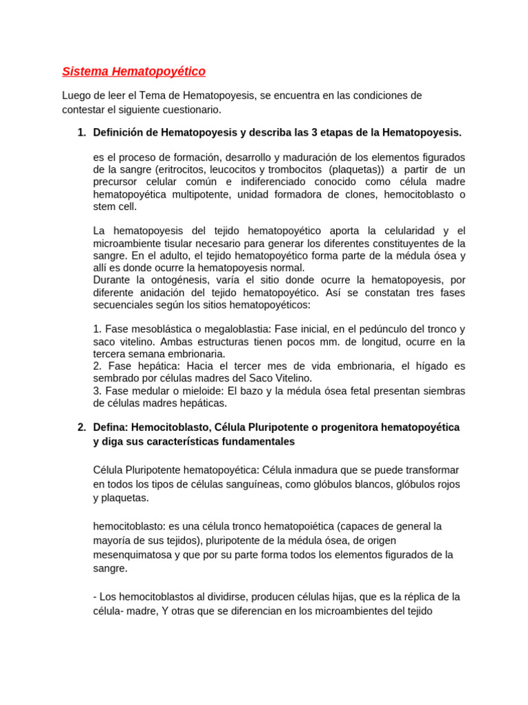 Hematopoyesis | PDF | Hematopoyesis | Médula ósea