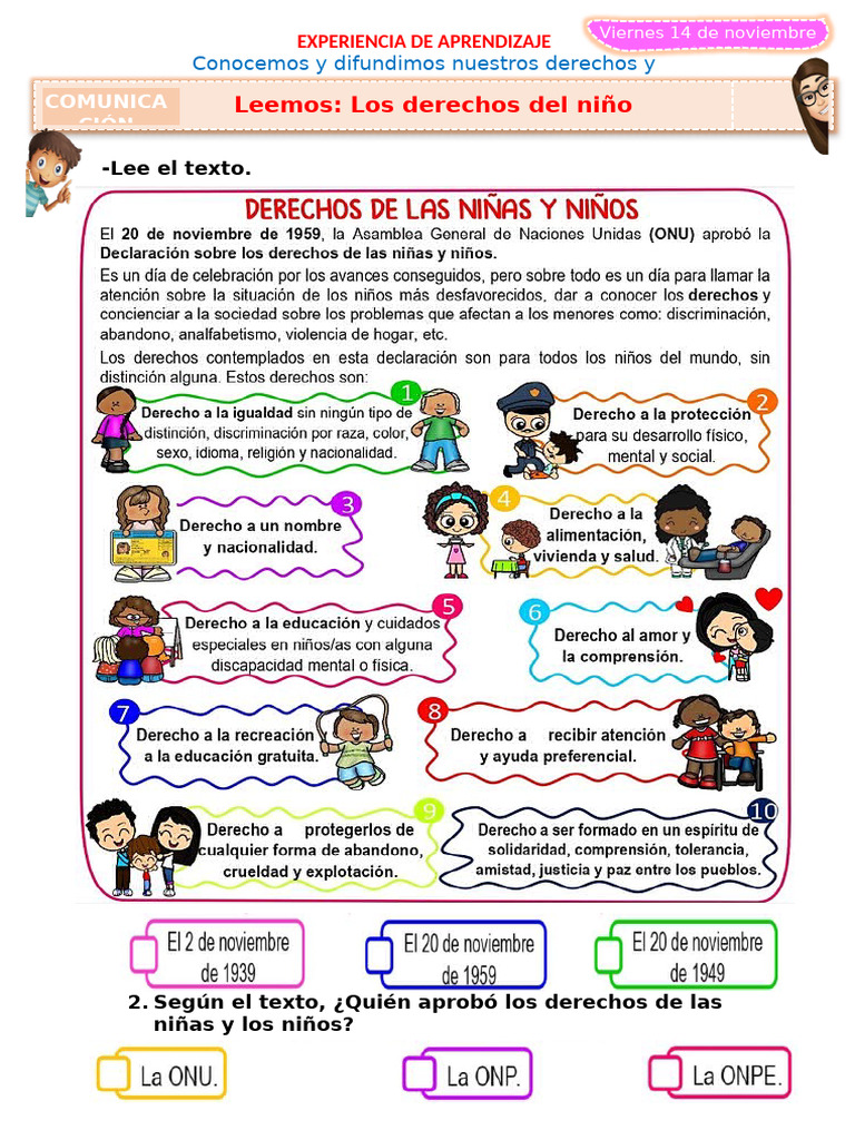 D5 A1 FICHA Leemos Los Derechos Del Niño | PDF