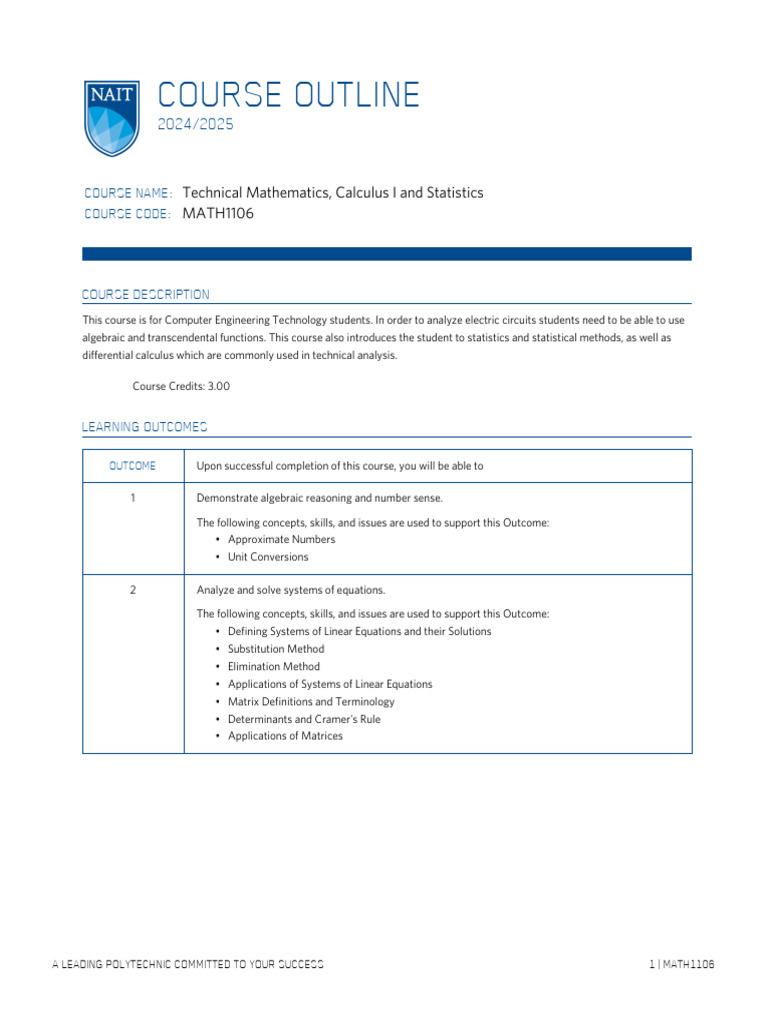 Course Outline MATH1106 - 2024 | PDF | Trigonometry | Function ...