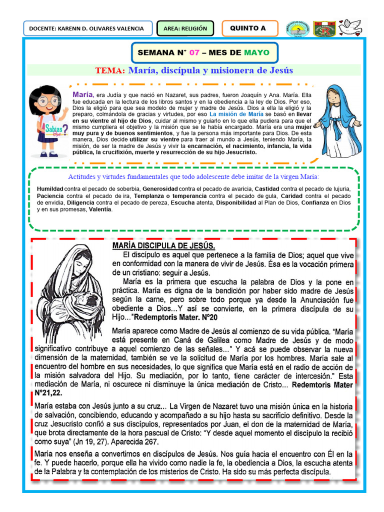 Ficha Apren 07 Maria Discipula y Misionera de Jesus | PDF | María ...