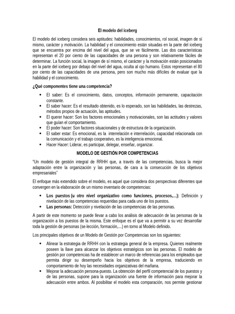 El Modelo Del Iceberg | PDF | Gestión de recursos humanos | Cognición