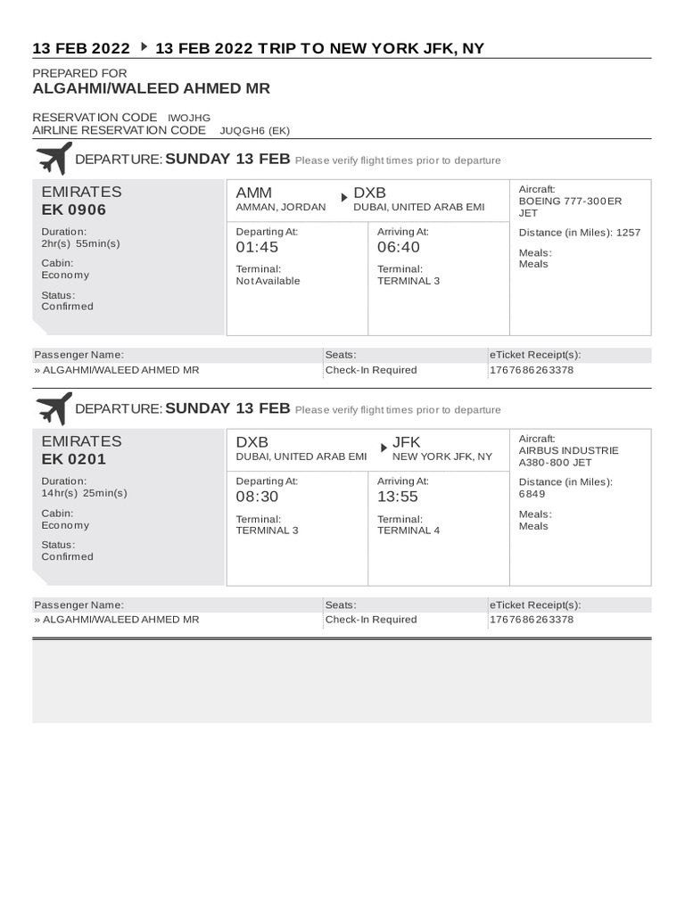 Travel Reservation February 13 For MR WALEED AHMED ALGAHMI | PDF ...