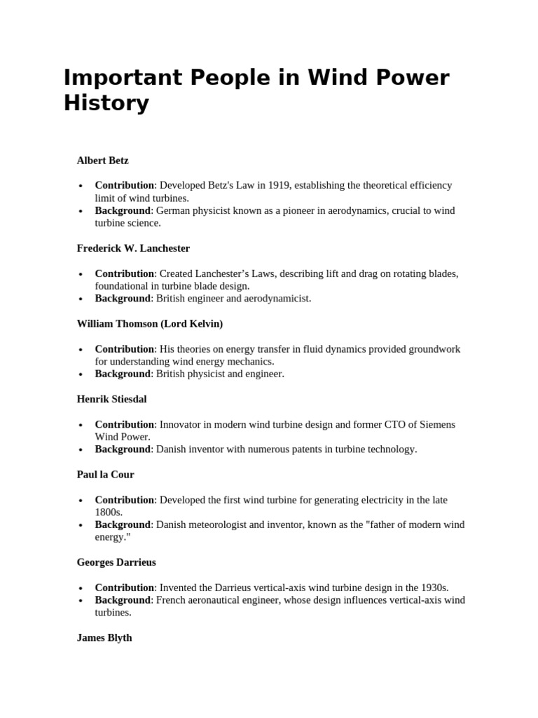 Important people | PDF | Wind Power | Wind Turbine
