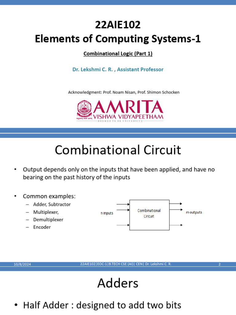 EoC-1 - Lecture - 9 - Combinational Logic-Part1 | PDF | Computer Engineering | Electronic Circuits