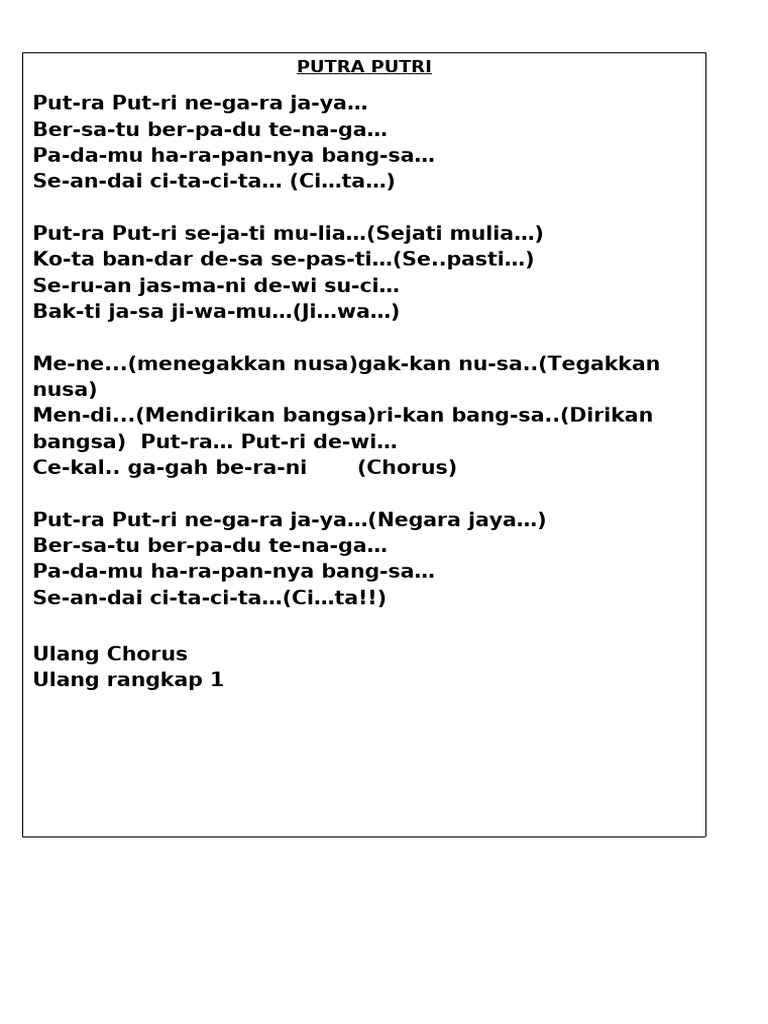 Lirik Lagu Putra Putri | PDF