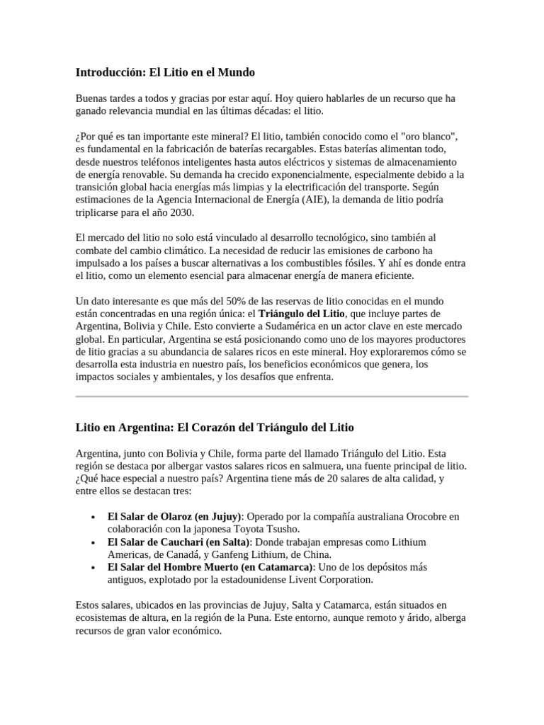 Introducción: El Litio en El Mundo: Triángulo Del Litio | PDF | Minería ...